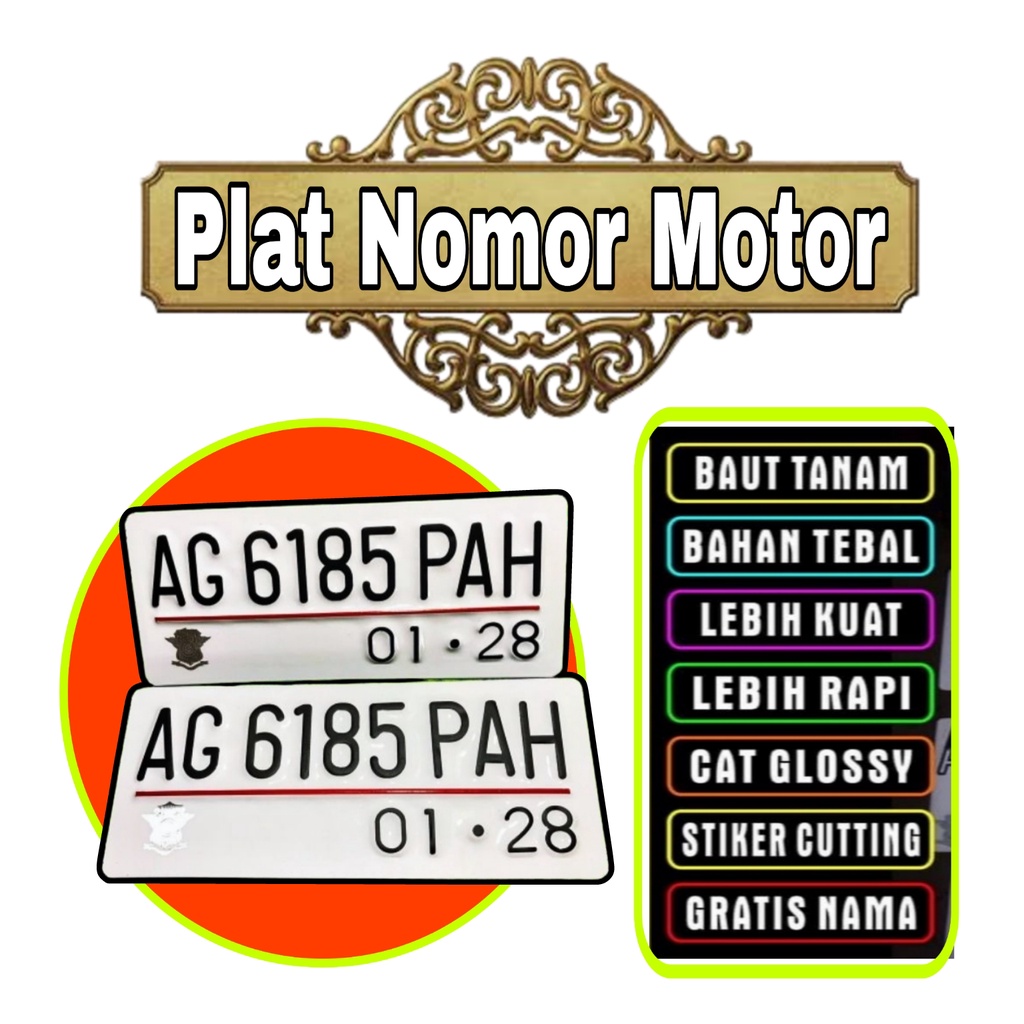 Jual Plat nomor motor custom Putih / plat nomor terbaru BAUT TANAM ...