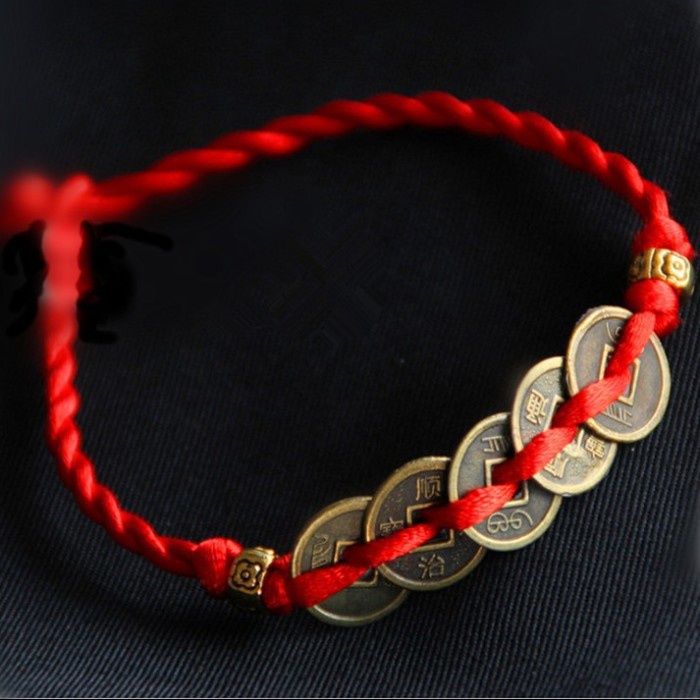 Jual Gelang Merah Tibet 5 Koin Kuno Kerajaan Keberuntungan Lucky Charm ...