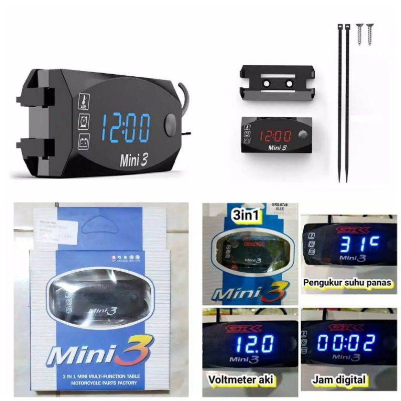 Jual Voltmeter aki jam digital pengukur suhu 3 in 1 multifungsi semua ...
