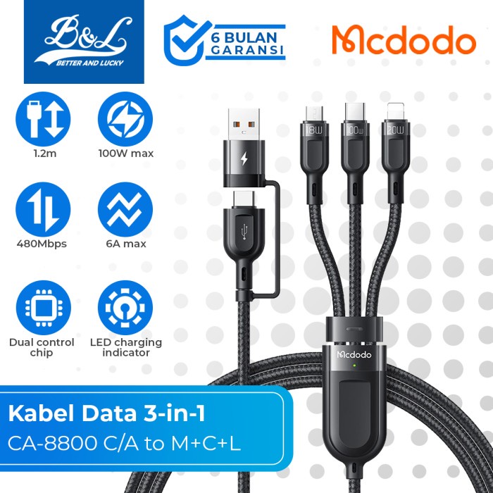 Jual MCDODO CA-880 Kabel 3-in-1 PD Fast Charging 100W USB/C to M+L+C | Shopee Indonesia