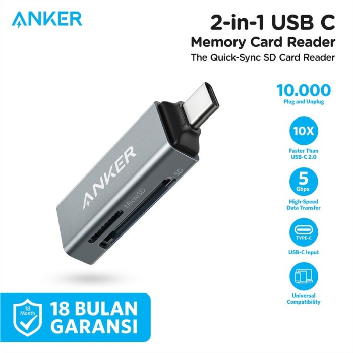 Jual Anker 2 in 1 USB C Memory Card Reader Universal SD - A8370 ...