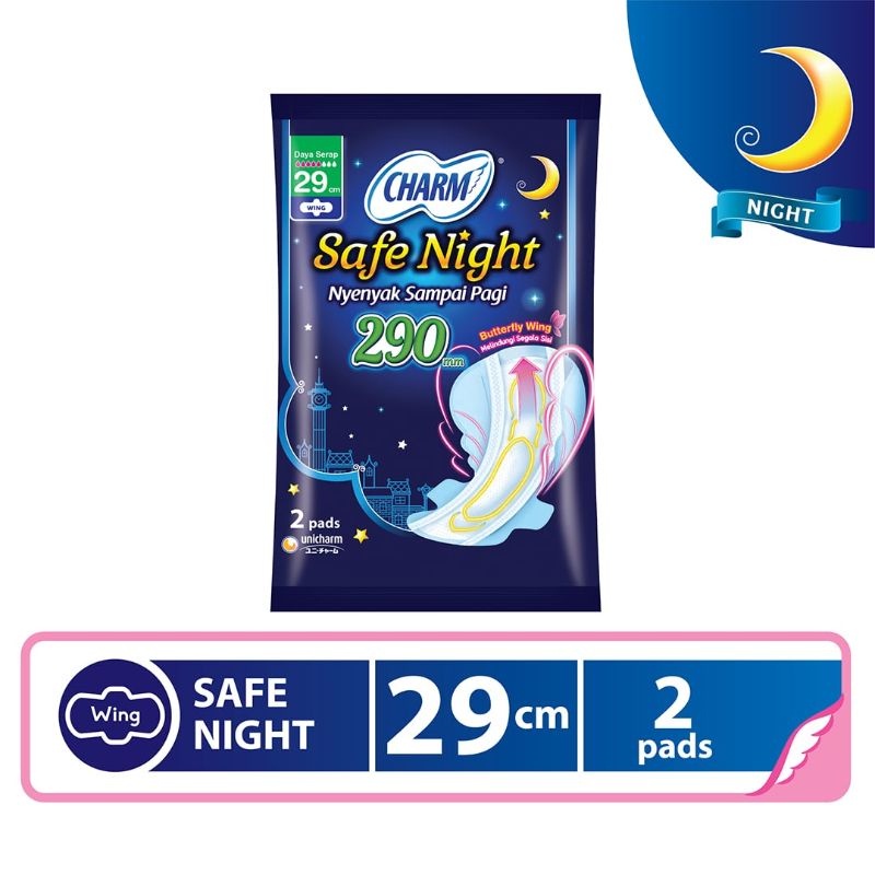 Jual Charm pembalut wanita safe night 29cm isi 2 pads/sachet | Shopee ...