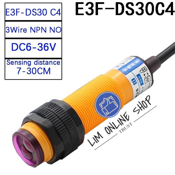 Jual SENSOR PHOTOELECTRIC E3F-DS30C4 NPN NO Adjustable 30Cm DC 3 Wire ...