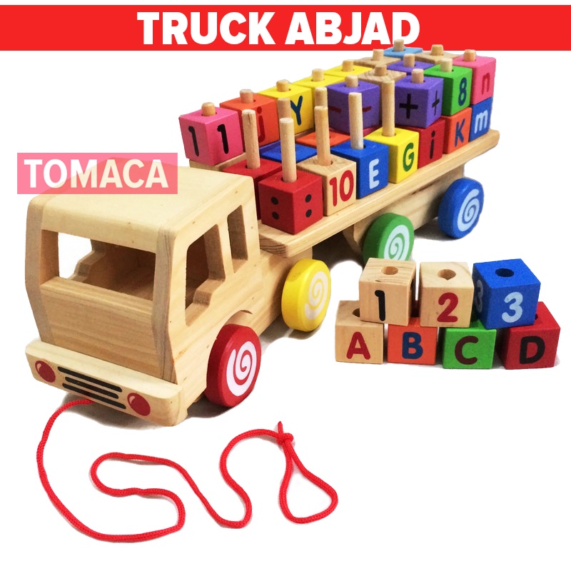 Jual Mainan Truk Kayu Balok Abjad Huruf Angka Alphabet Block Wooden ...