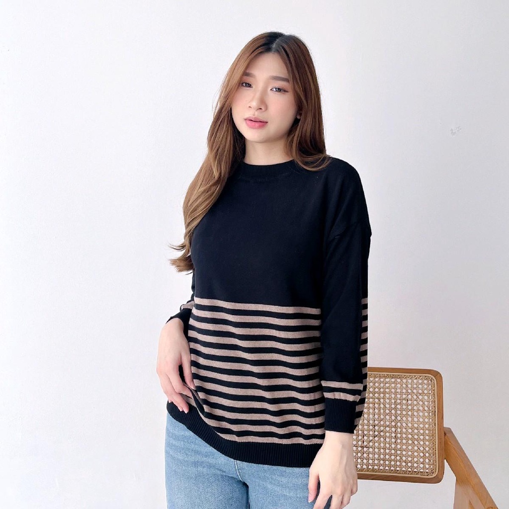 Jual EIKO KNIT TOPS - sweater rajut katun wanita motif garis garis | Shopee Indonesia