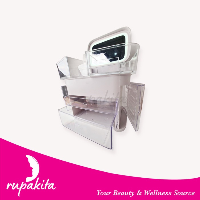 Jual Rak Kosmetik Cermin Led Makeup Mirror & Storage Box Rak Tempat Make Up Dengan Cermin LED ...