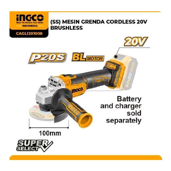 Jual Mesin Gerinda Tangan 20 V 4 Inch INGCO CAGLI201008 Mesin Gerinda Cordless 20V INGCO ...