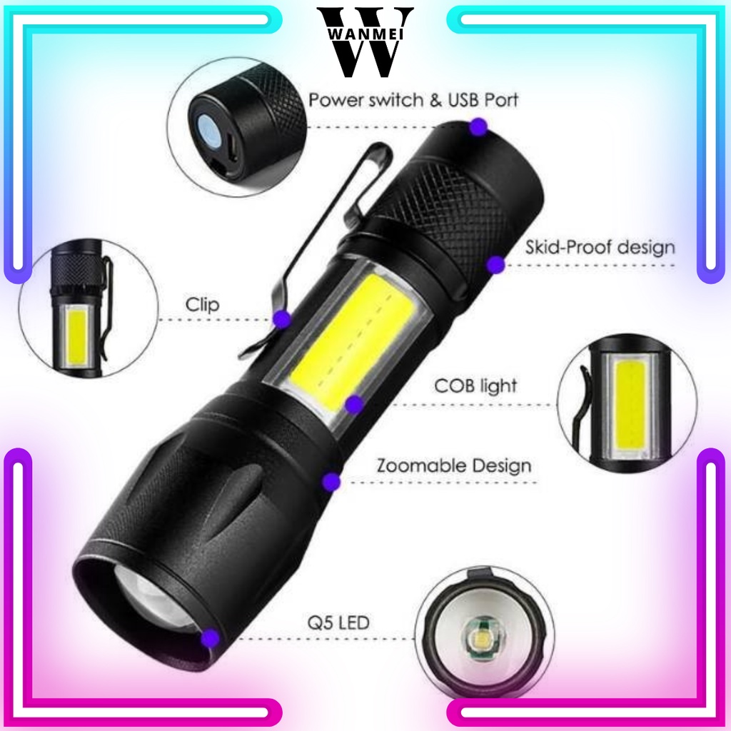 Jual WM Senter Mini XPE COB Led Zoom Super Terang Lampu Pencahayaan Camping Piknik Hiking Swat ...