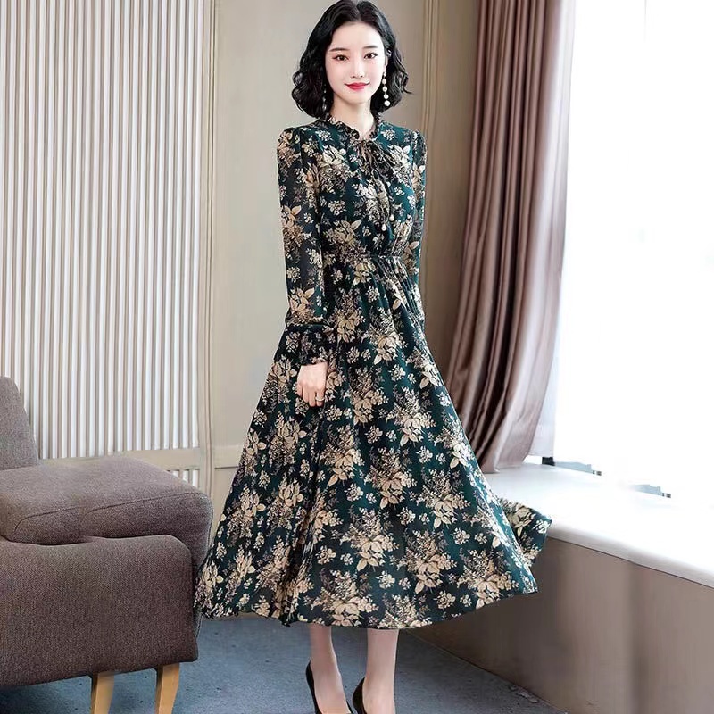 Jual FAN 2024 Gaun sifon Korea baru tempera lengan panjang/dress wanita ...