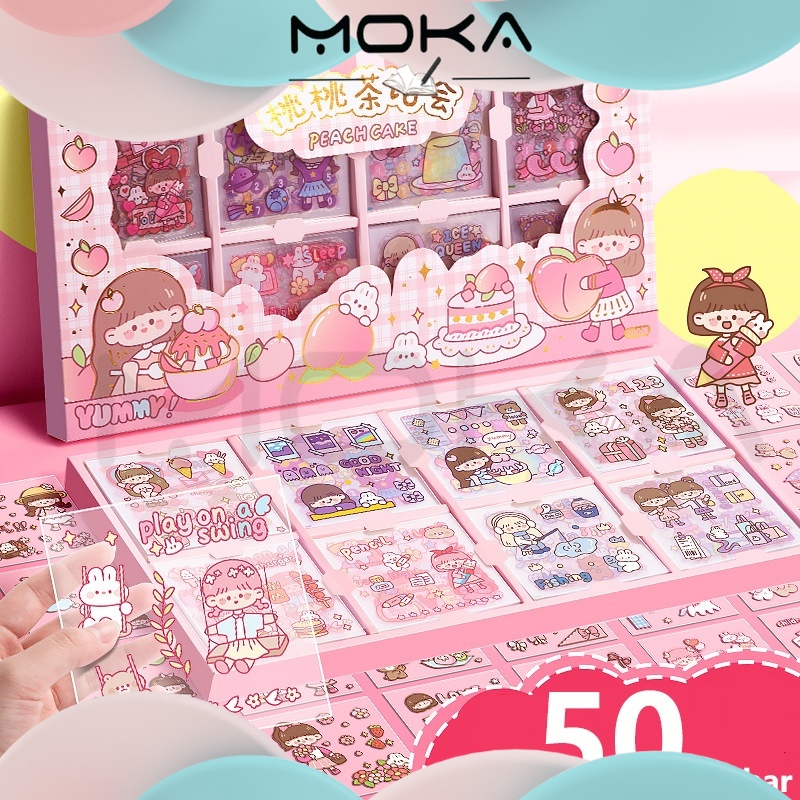Jual MOKA 1 SET 50 LEMBAR STICKER AESTHETIC DIY / STICKER LUCU IMUT ...