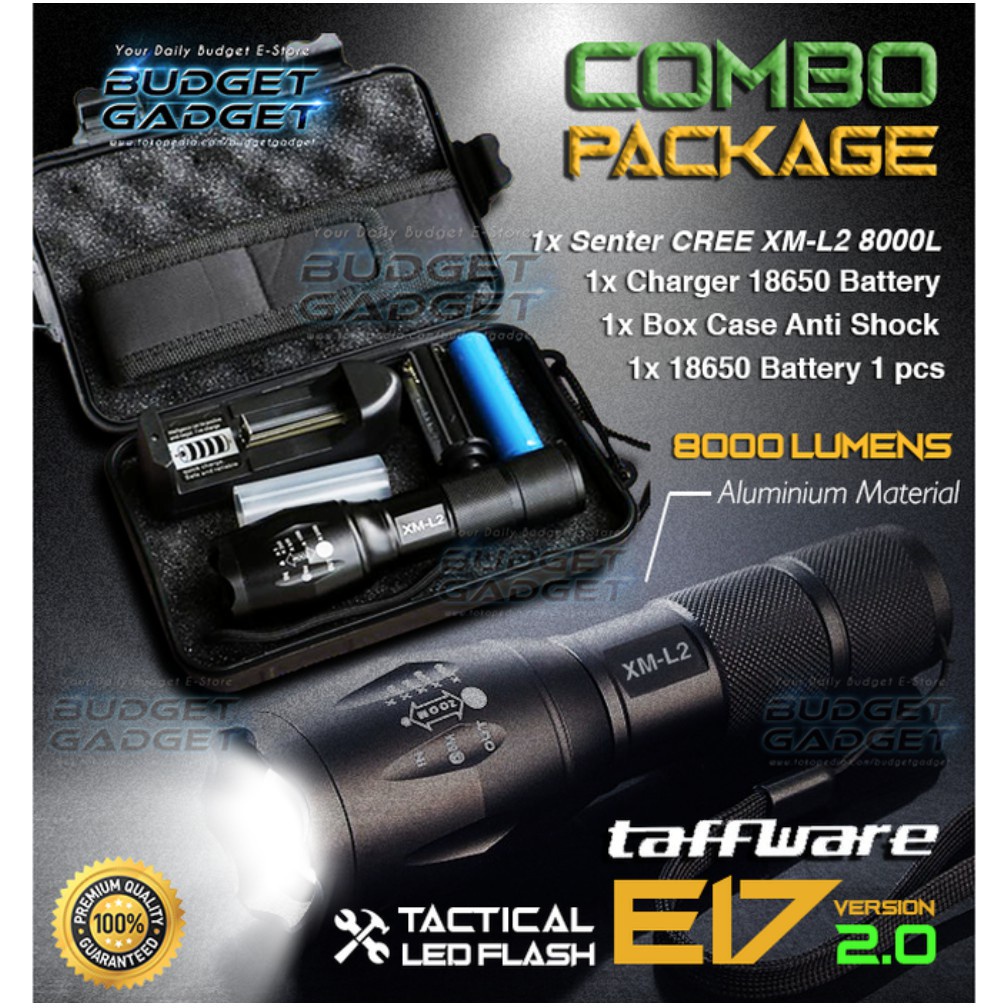 Jual Paket Senter taff-LED E17 LED Tactical CREE XM-L2 8000Lumens by ...