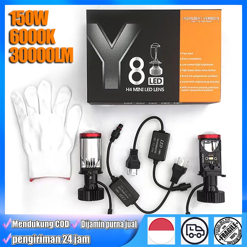Jual Y8 H4 LED Lampu Auto Y6 H4 Lampu LED Mini Proyektor Lensa 6000K ...