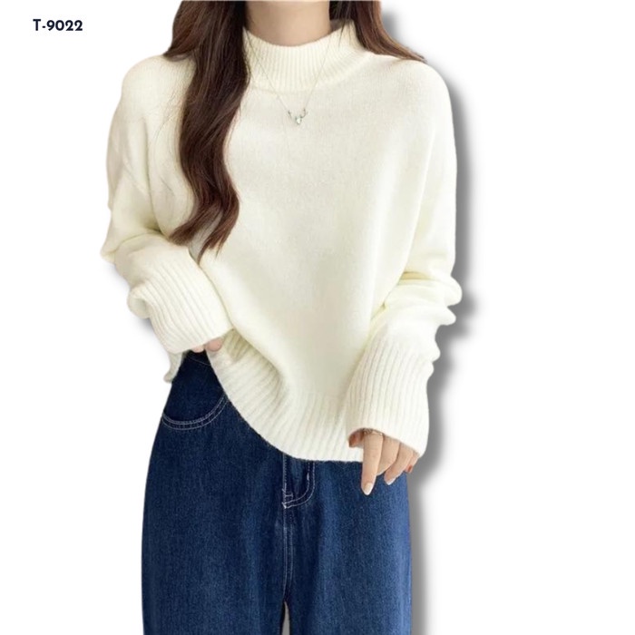 Jual Import Sweater Wanita Putih Crop Rajut Premium Turtleneck (T-9022 ...