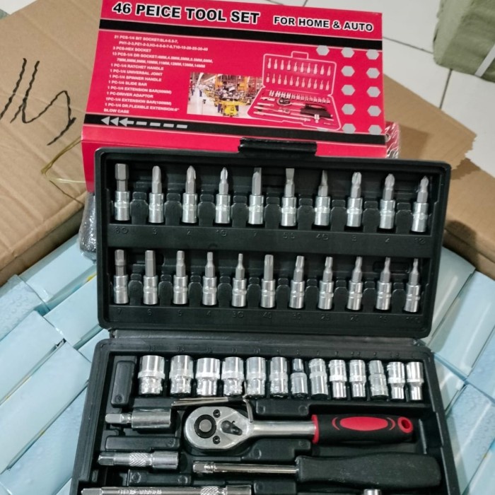 Jual Kunci Sok 46 pcs Obeng Shock Tool Kit Set 46in1 Kunci Socket Set ...