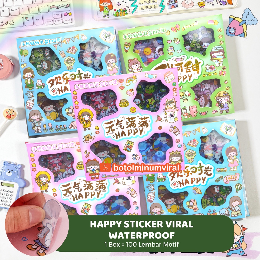 Jual Sticker Momo Happy 100 Pcs Box 2D Viral Tahan Air Aesthetic ...