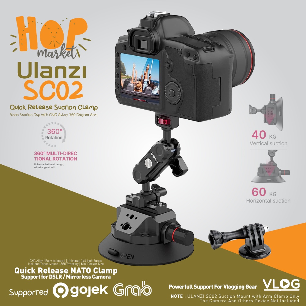 Jual ULANZI SC-02 Strong Suction Cup Mount 4.5" Up To 3KG for Smartphone HP, DSLR Mirrorless dan ...