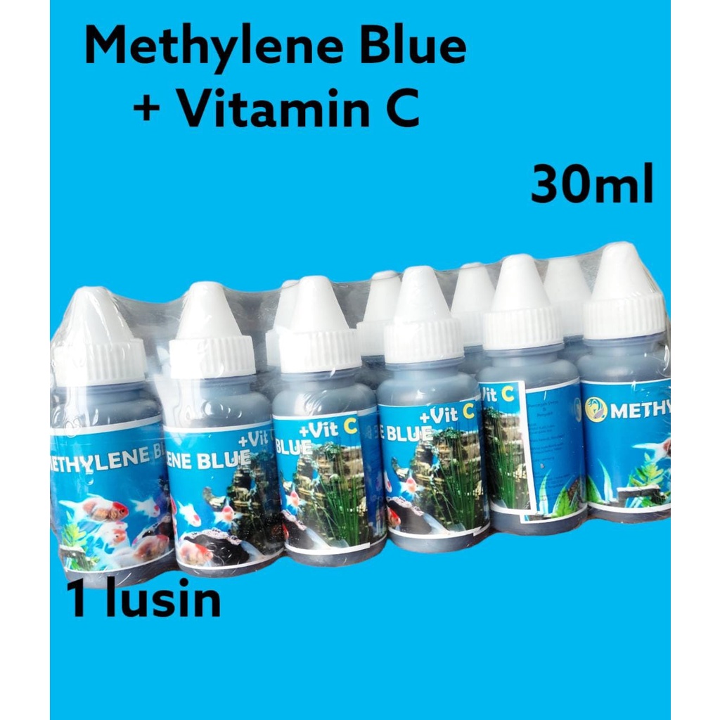 Jual 1 lusin 30 ml Methylene Blue + Vit C Obat White Spot Ikan Obat Biru | Shopee Indonesia