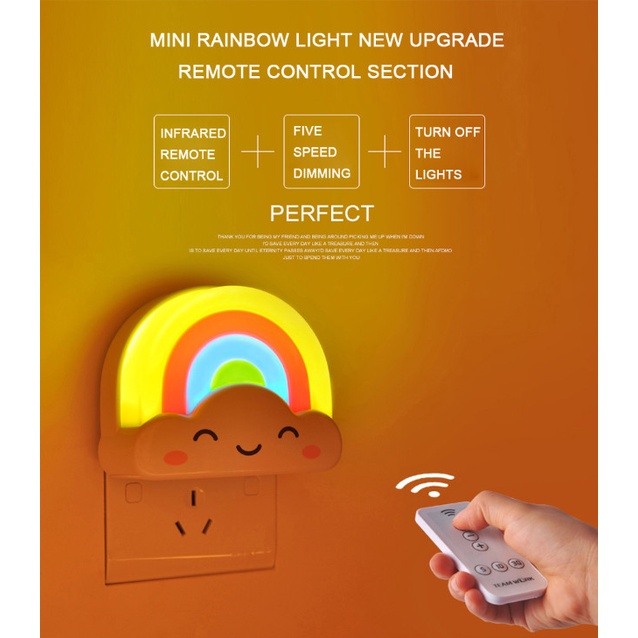 Jual Lampu LED Tidur Malam Anak Hiasan Pelangi Sensor Cahaya Remote ...