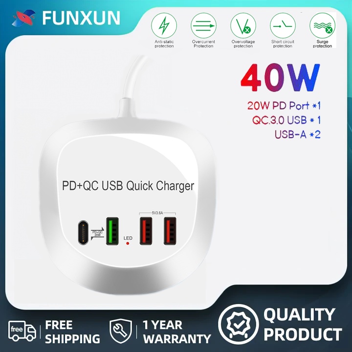 Jual 40W HP Charger 4 Ports USB Multi Port Fast Charger | 3A QC3.0 ...