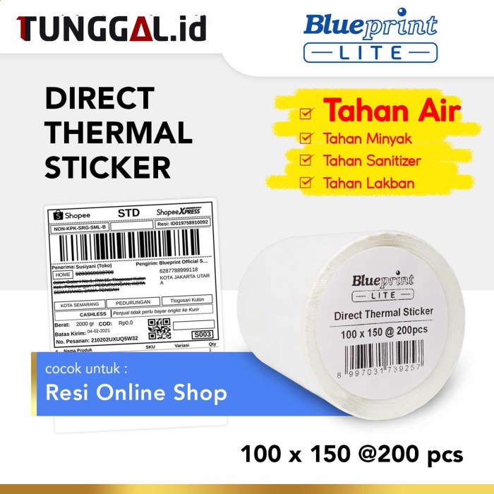 Jual Direct Thermal Sticker / Label Stiker BLUEPRINT 100x150 mm Isi 200 ...
