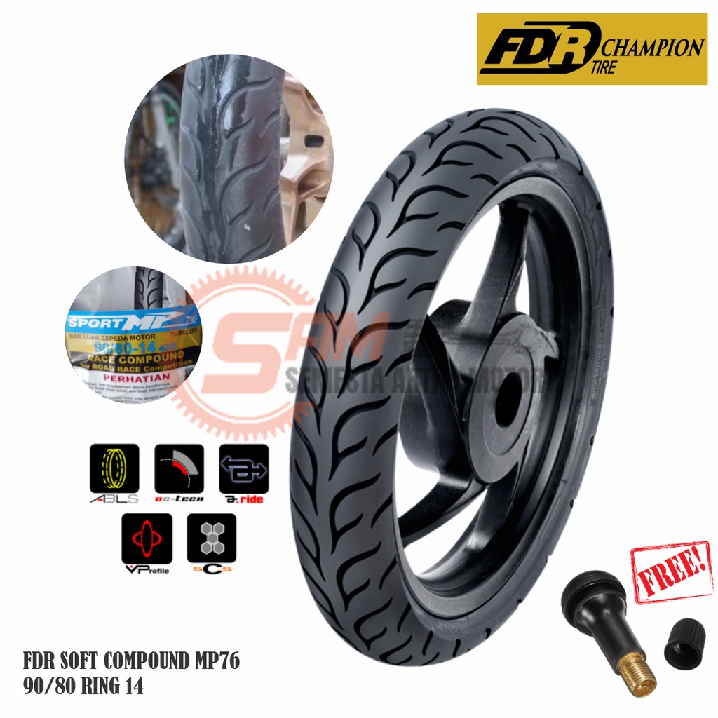 Jual Ban Luar FDR MP76 Soft Compound 90/80 Ring 14 Tubeless Motor Matic ...