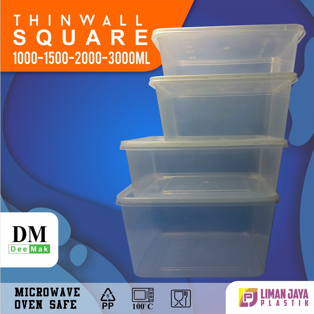Jual Thinwall Dm Sq 1000ml 1500ml 2000ml 3000ml 1 Pack Isi 25 Pcs