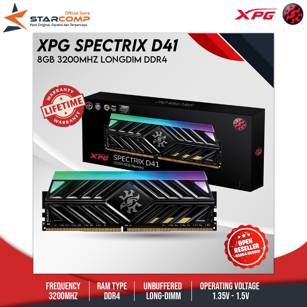 Jual ADATA XPG SPECTRIX D41 RGB DDR4 8GB 3200MHz Single (1x8GB) 3200 ...
