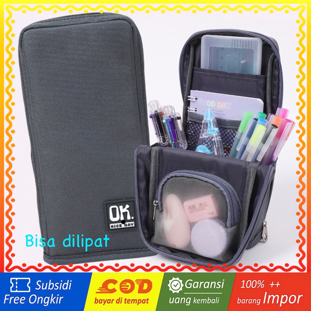 Jual TXS12 Korean Pen Pencil Case Standing Foldable Kotak Tempat Pensil ...