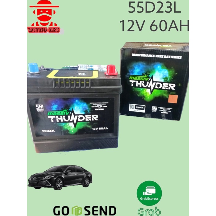 Jual AKI MOBIL KERING MASSIV THUNDER 55D23L 12V 60AH TOYOTA INNOVA, CAMRY | Shopee Indonesia