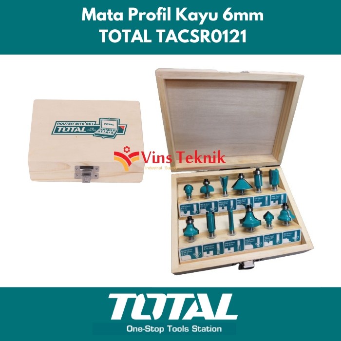 Jual TOTAL Router Bits Set 6 mm Mata Profil Kayu 12pcs TACSR0121 ...