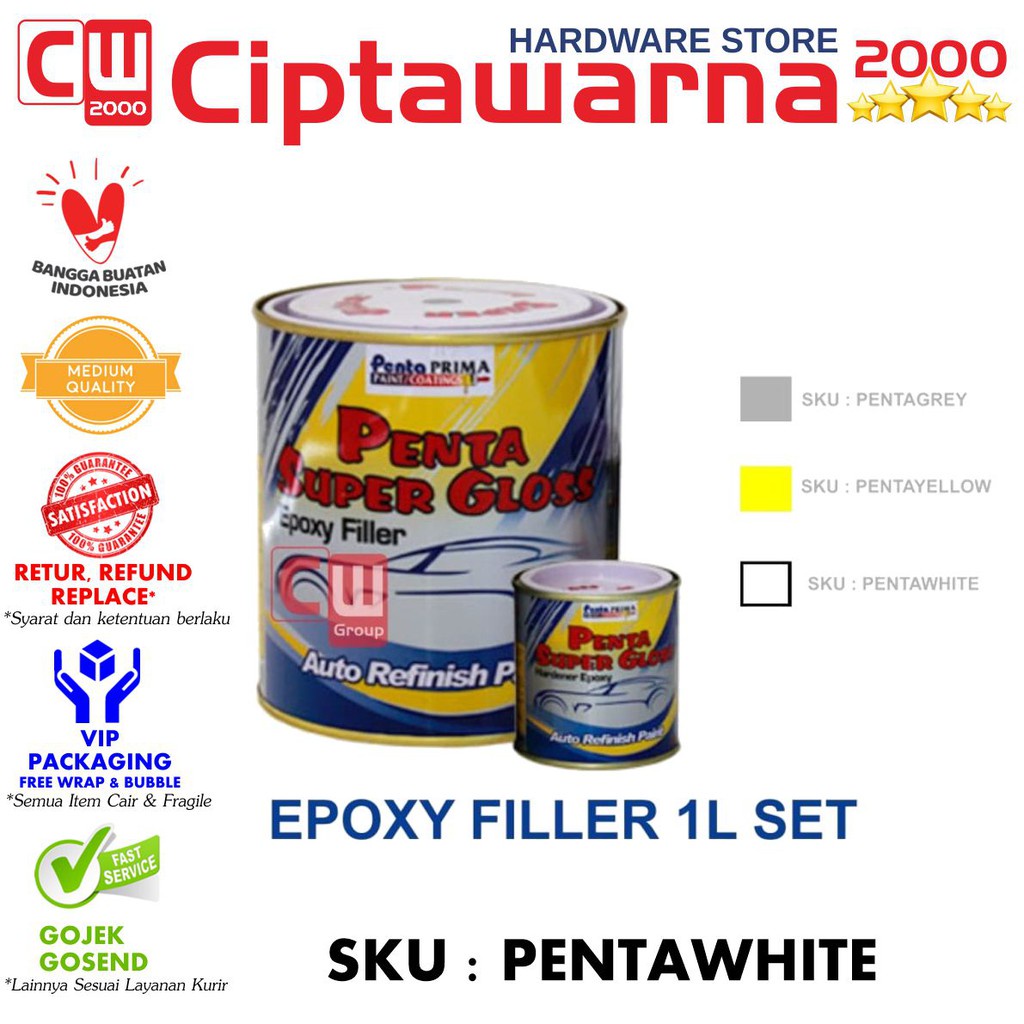 Jual Epoxy Filler Penta Super Gloss Grey Yellow White 1L set | Shopee ...