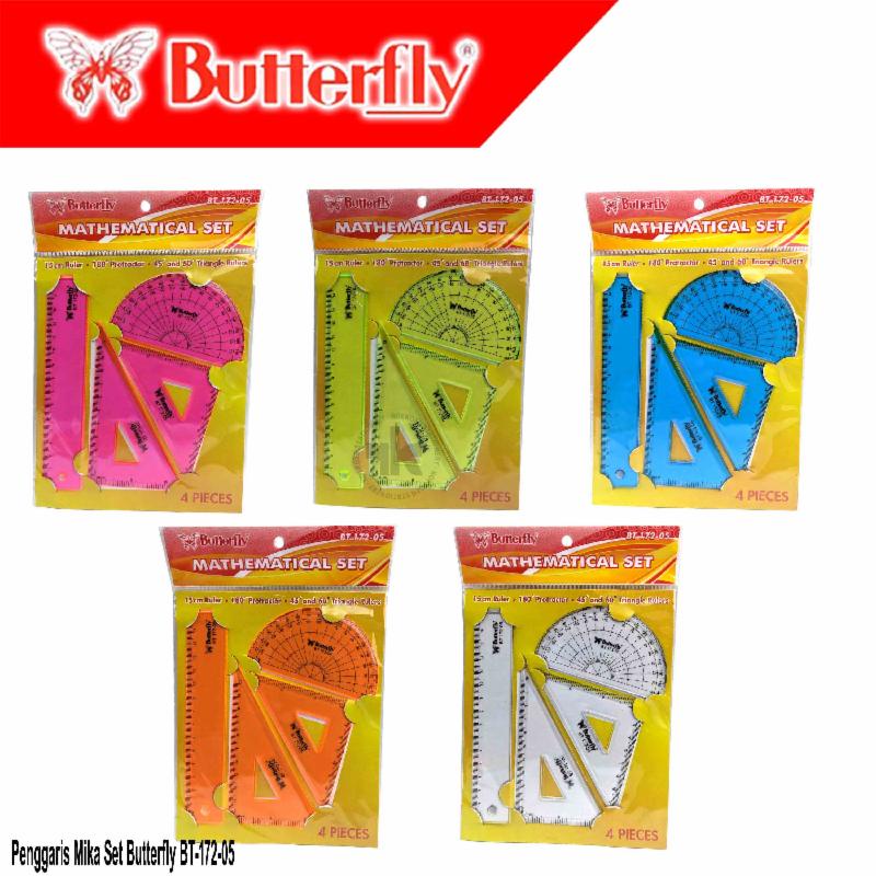 Jual Butterfly Ruler Set Penggaris Mika Set Polos Warna BT-172-05 ...