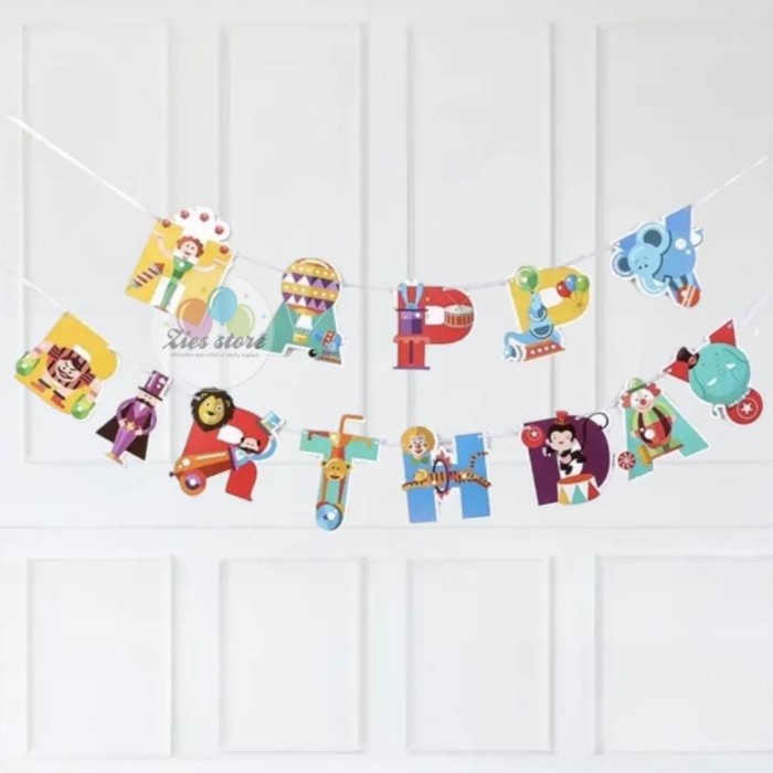 Jual Banner Happy Birthday Badut / Bunting Flag ulang tahun Circus ...