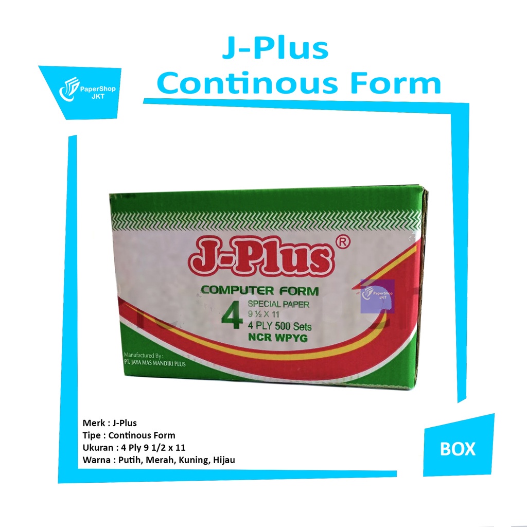Jual JPlus - Continous Form 4 Ply 9 1/2 x 11 Ncr Kertas Komputer - Box ...