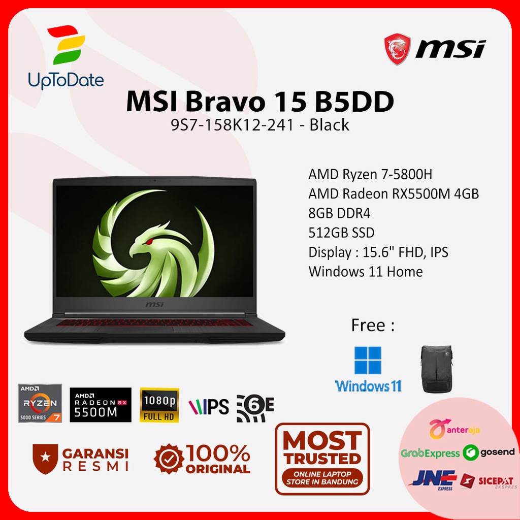 Jual Laptop MSI Bravo 15 B5DD (9S7-158K12-241) Ryzen 7-5800H 8GB 512GB RX5500M Win11 - Uptodate ...