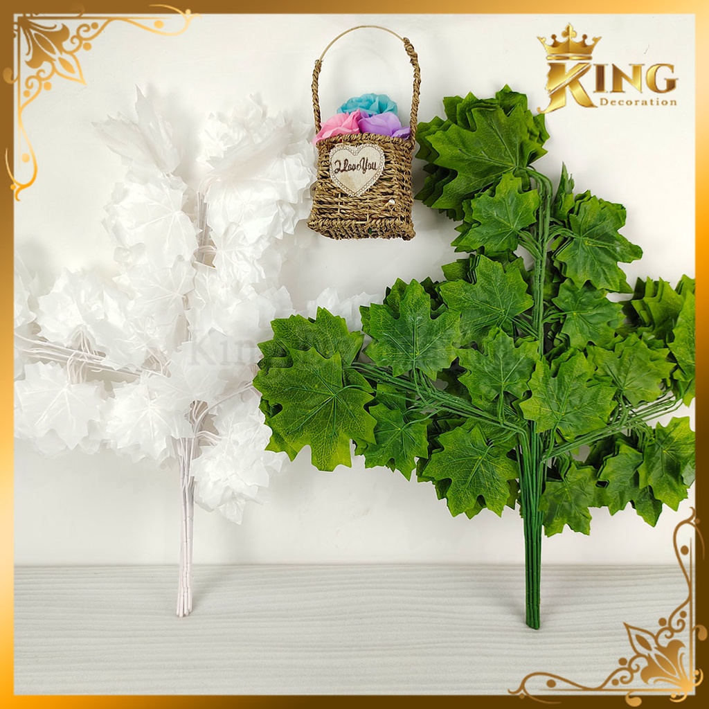Jual 1LUSIN DAUN MAPLE CABANG 3 ARTIFICIAL IMPORT DAUN ANGGUR DEKORASI ...