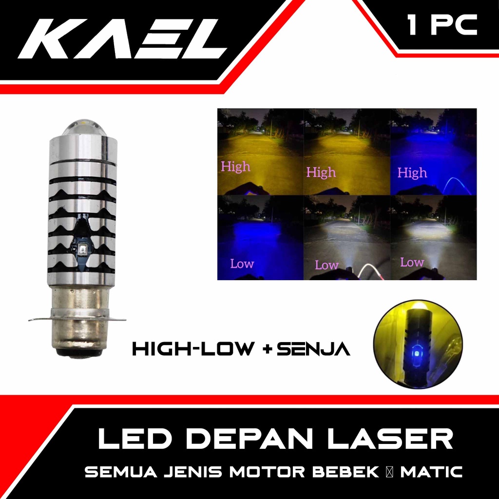 Jual Lampu Depan H6 LED Motor Laser Jauh Dekat 2 Warna Plus Senja Biru Devil Eye Utama Universal ...