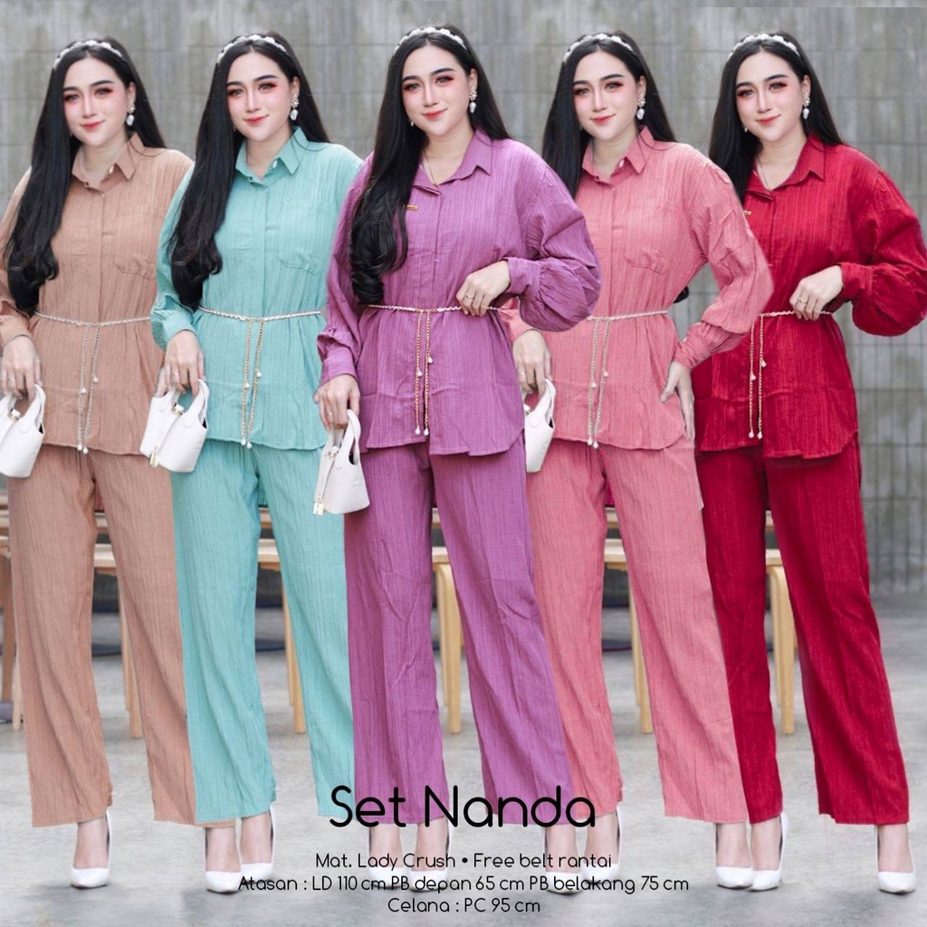 Jual Nanda Set - One Set Wanita Lady Crush Premium Setelan Wanita Lengan Panjang Set Baju Celana ...