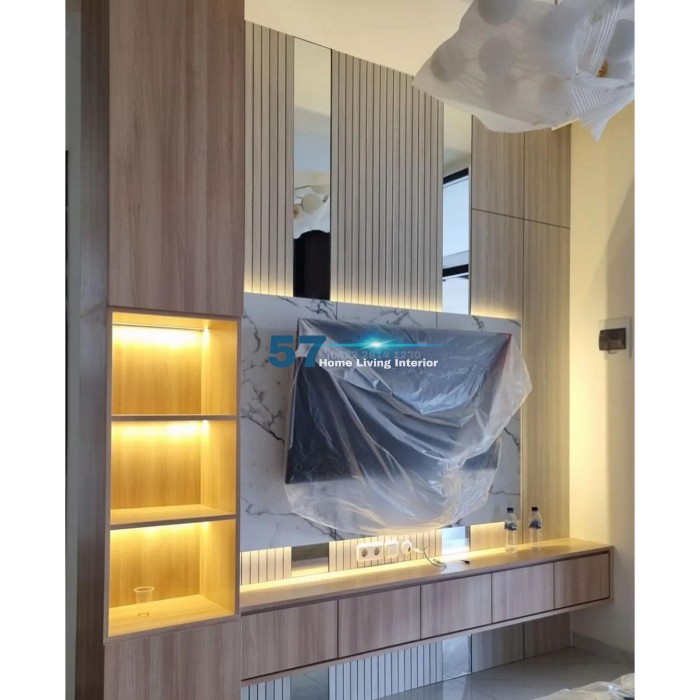 Jual Lemari Backdrop Kabinet Tv Minimalis Bahan Plywood HPL Free Desain ...