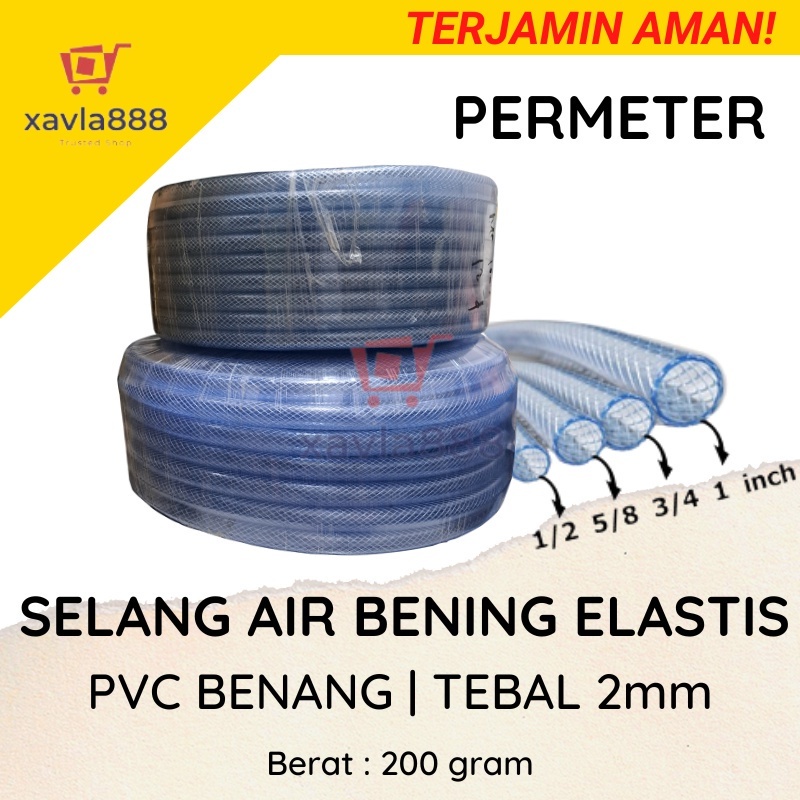 Jual Selang Air Kristal Bening 1/2 5/8 3/4 1 inch Permeter - Selang Cuci Motor Serat Benang ...