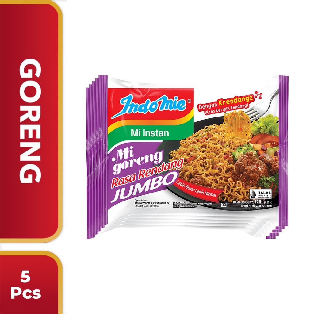 Jual 5 PCS - Indomie Goreng Rendang Jumbo 120 Gr | Shopee Indonesia