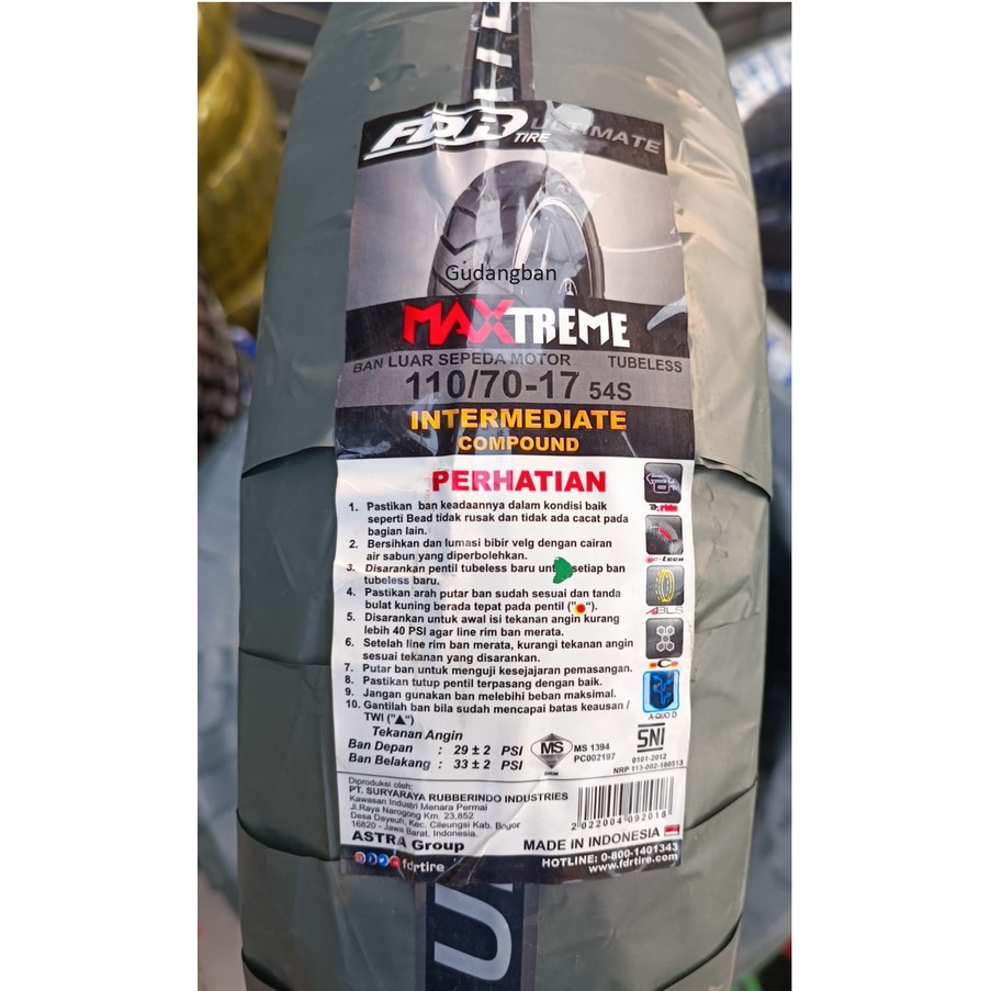 Jual FDR Maxtreme 110 70 17 Tubeless Ban motor Supermoto Ninja FREE ...