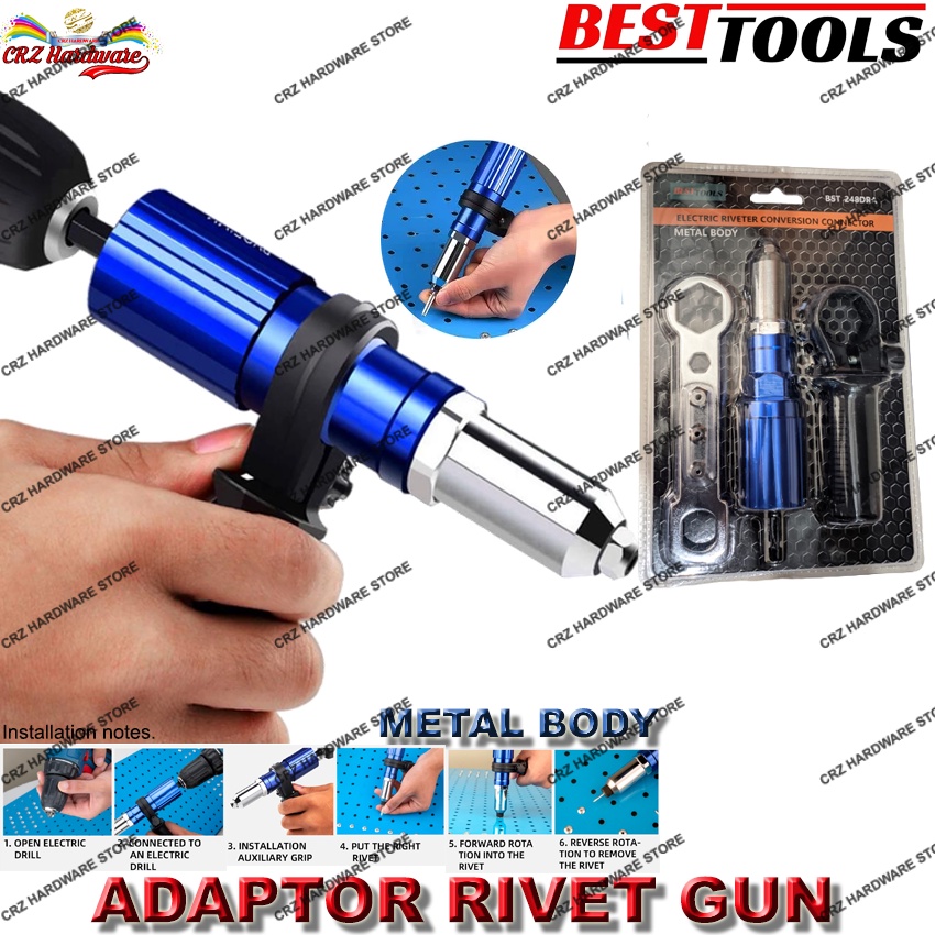 Jual Rivet Gun Adapter Body Metal Adaptor Tang Rivet Pakai Bor ...