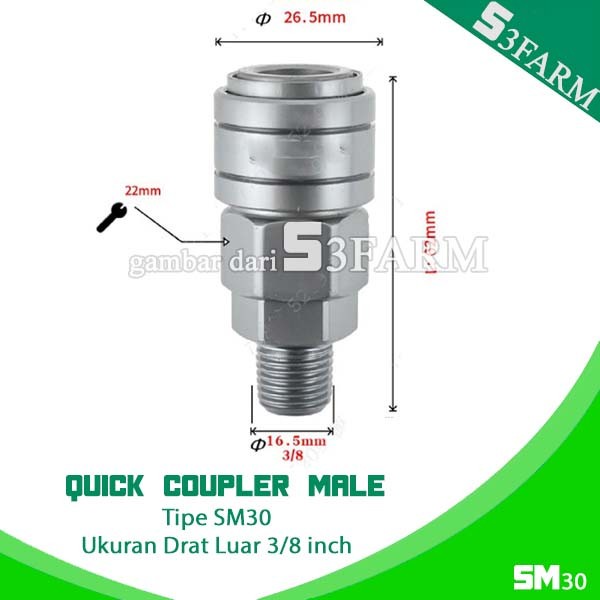Jual Quick Coupler SM30 Sambungan Kompresor Female Recoil Drat Male 3/8" | Shopee Indonesia