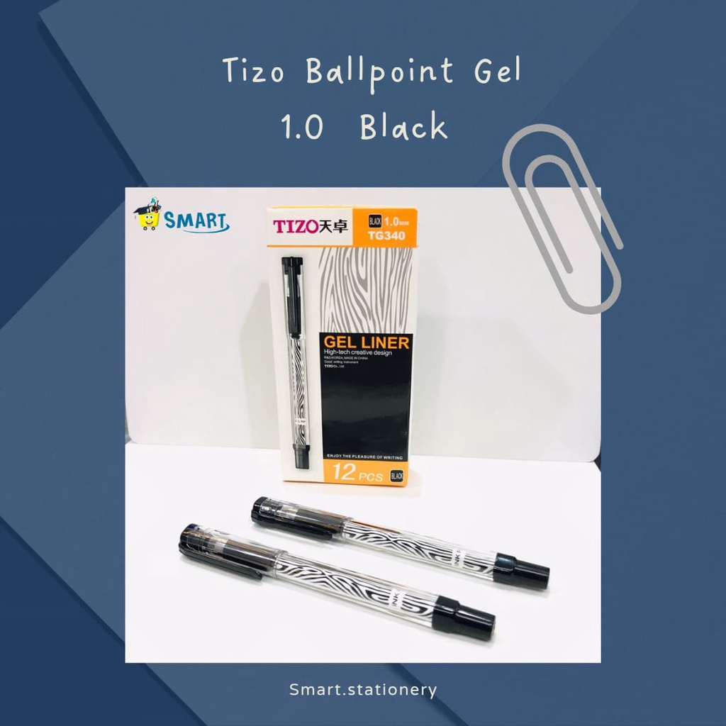 Jual TIZO BALLPOINT GEL 1.0MM HITAM 12 PCS | Shopee Indonesia