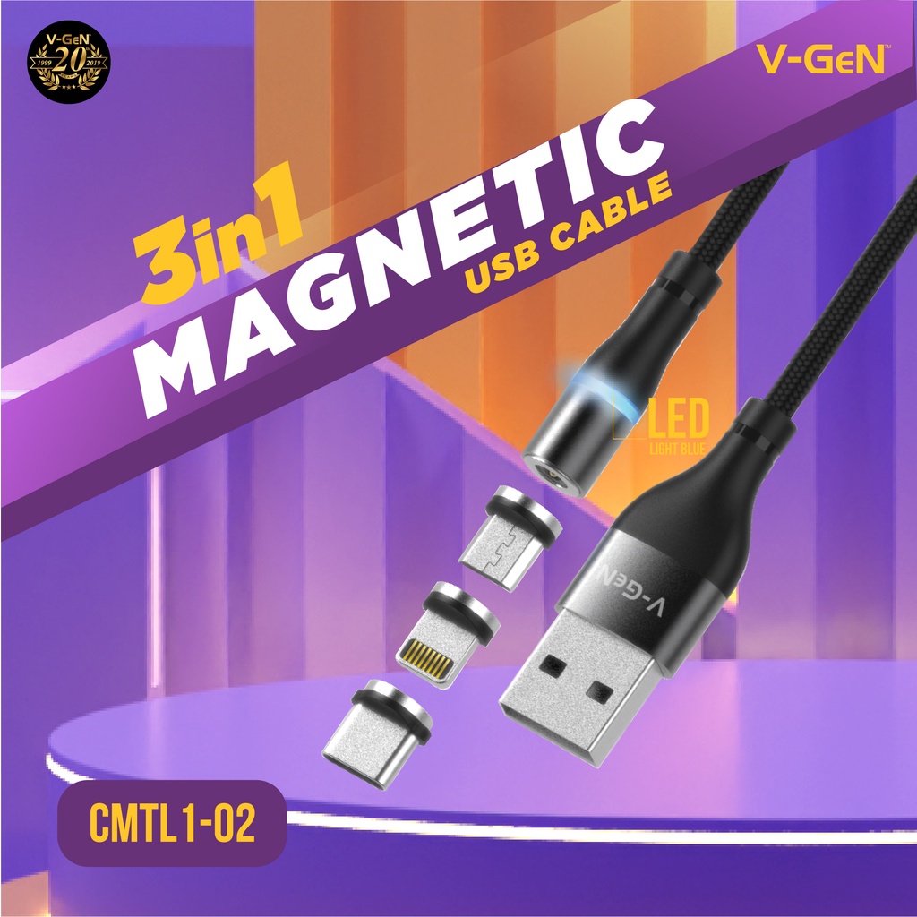 Jual V-GeN 3 in 1 Magnetic Cable Charger 2A CMTL1-02 VGEN | Shopee ...