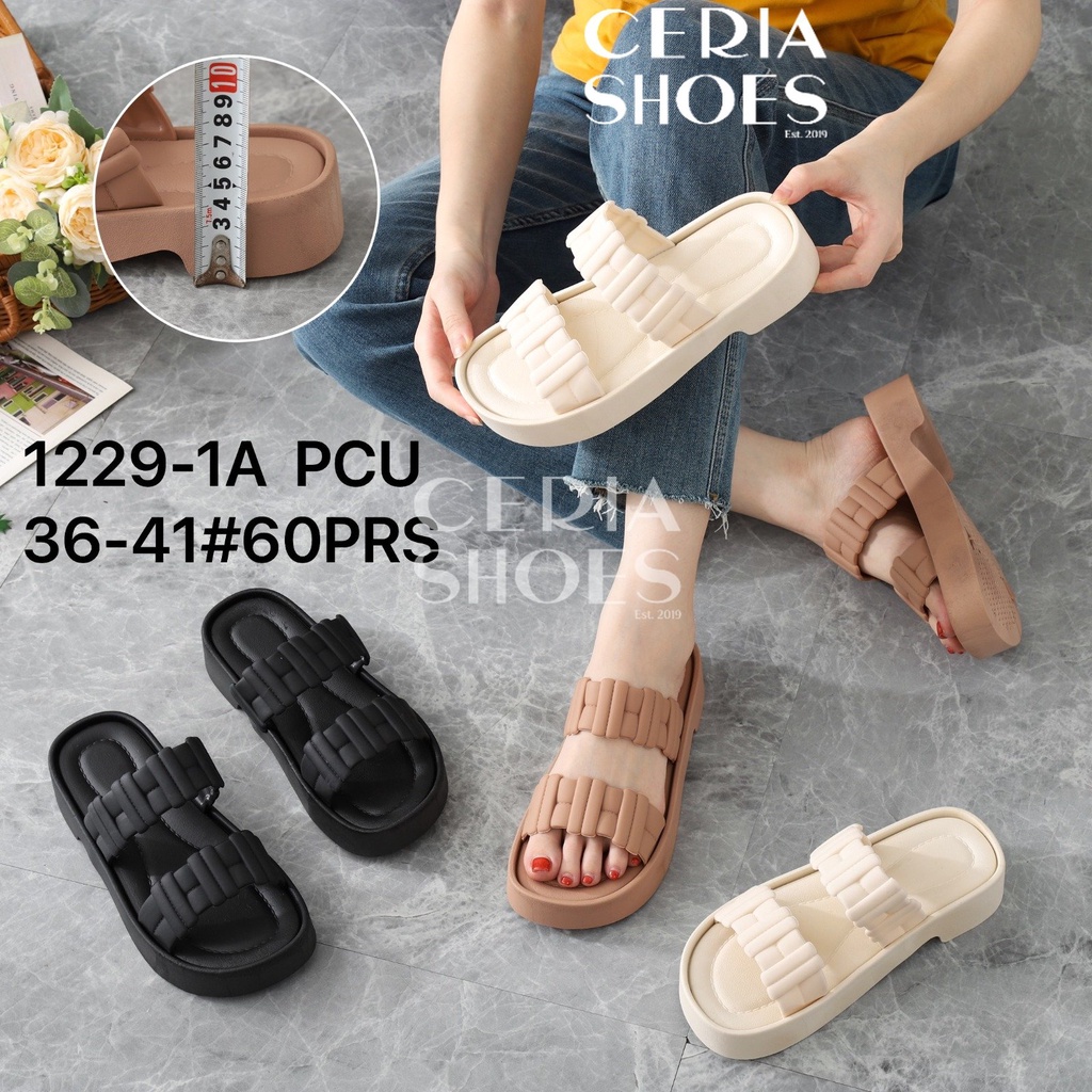 Jual Sandal Slop Wanita Karet Jelly Import Elastis Empuk Sol Tebal Hak ...