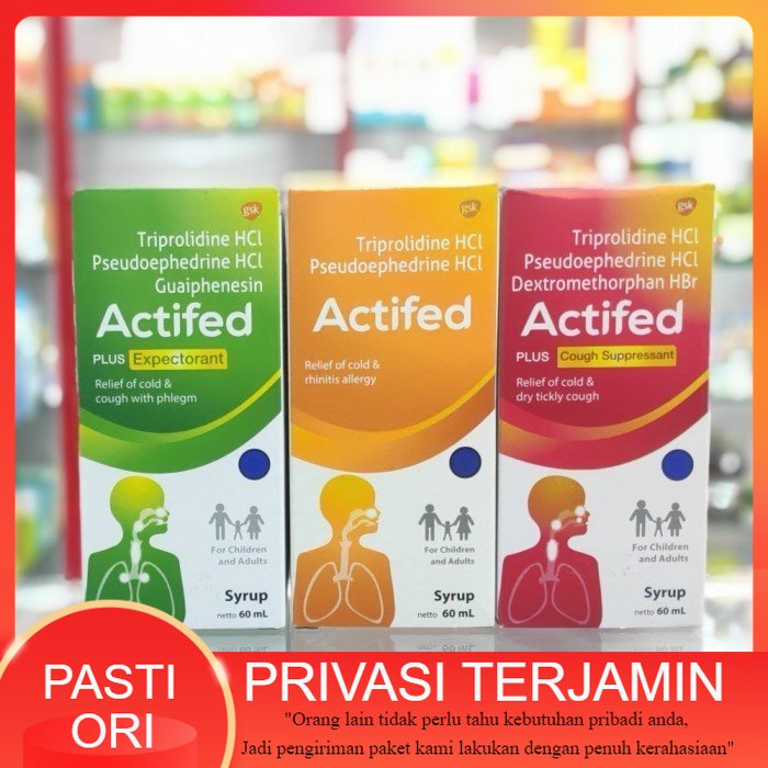 Jual Actifed sirup 60 ml merah / kuning / hijau/ aktifed obat batuk dan ...