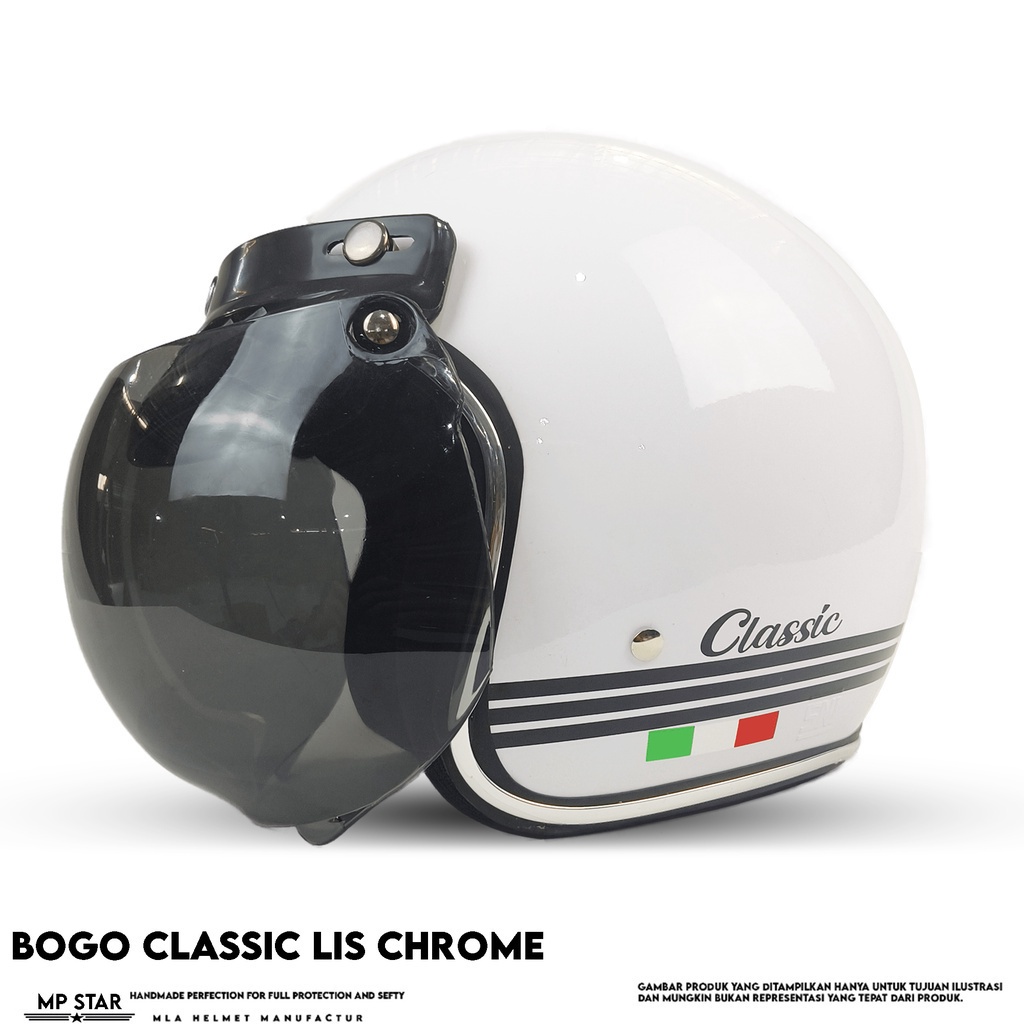 Jual Helm Bogo Classic Lis Chrome FULL LEHER PUTIH / Bogo Premium Untuk ...