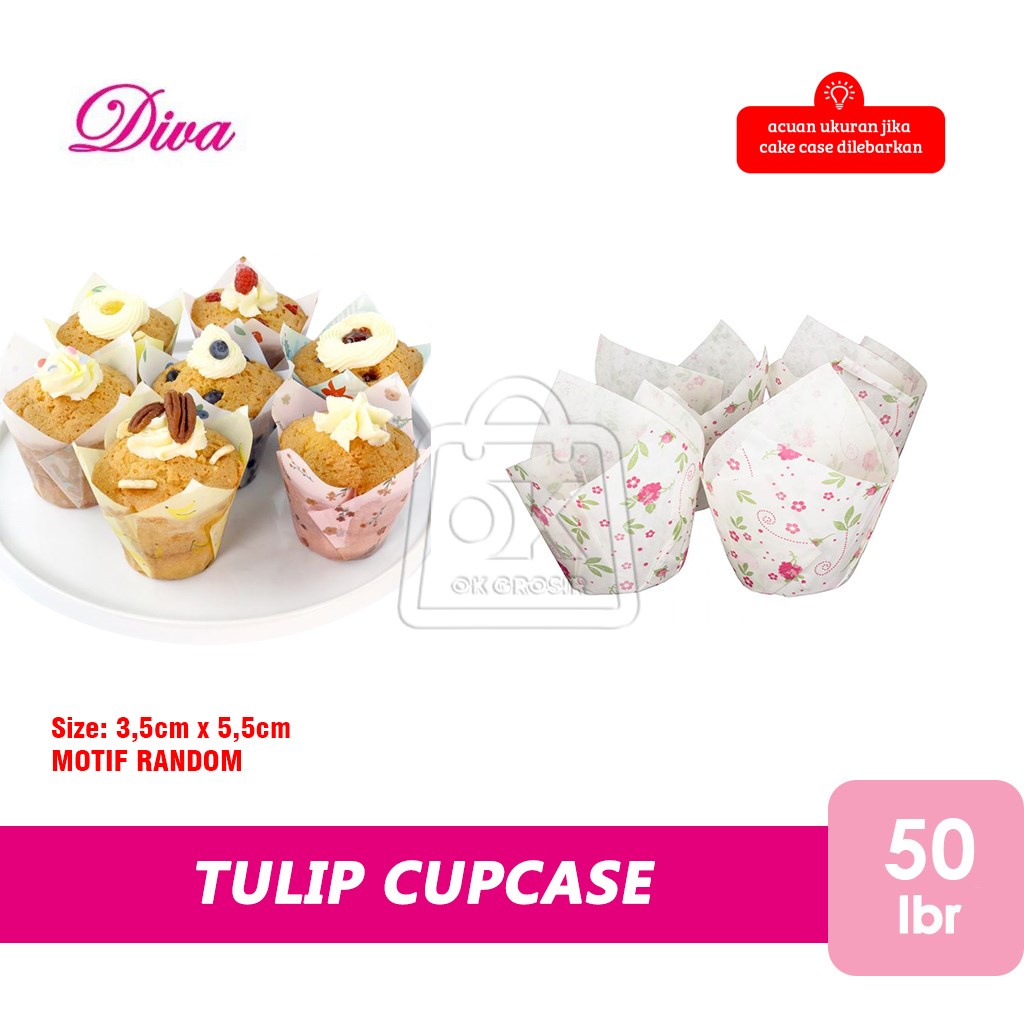 Jual Diva Tulip Cup Case Greaseproof Paper PUTIH MOTIF 3,5 cm (50 lbr ...